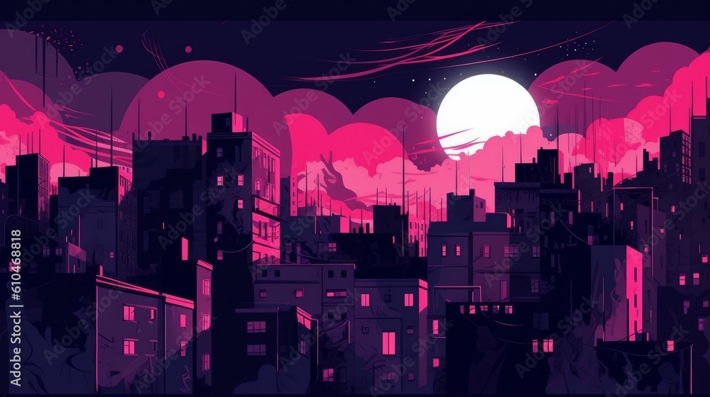a wallpaper illustration of a night cityscape in anime neo crisp style ...