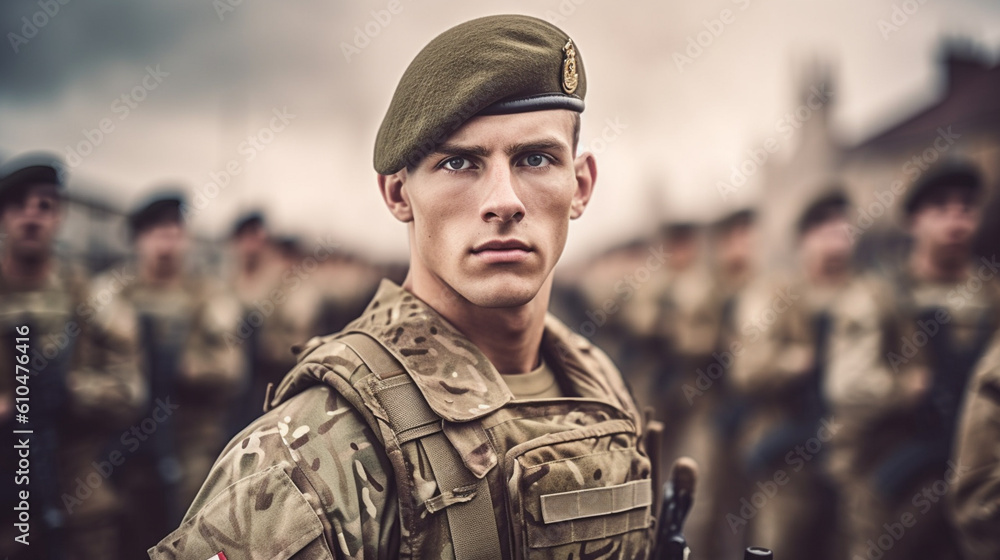 soldier in uniform and cap, soldiers marching and obeying the orders of ...