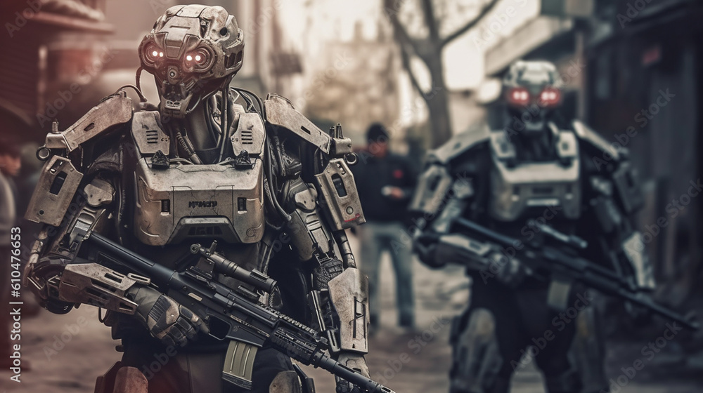 terror in the civil population by aggressive robots, humanoid android ...