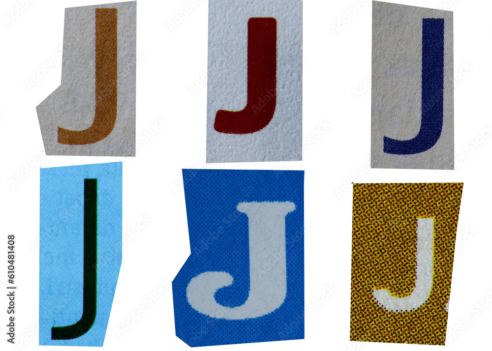 Letter j magazine cut out font, ransom letter, isolated collage ...