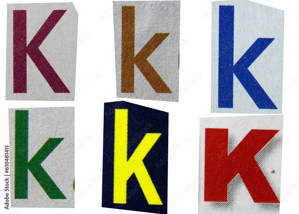 Letter k magazine cut out font, ransom letter, isolated collage ...