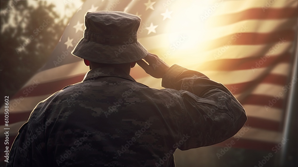 AI generated photo of an American soldier saluting the flag of the ...