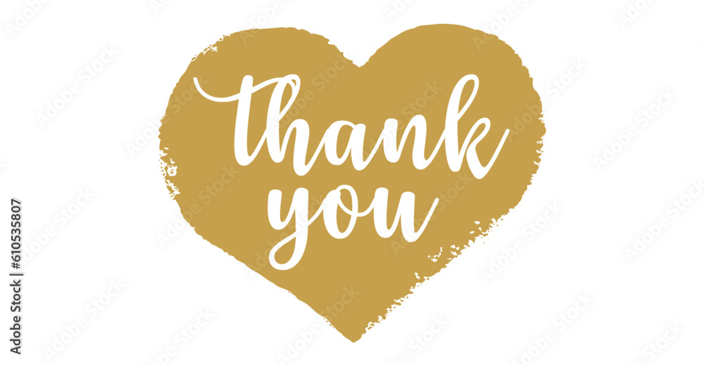 Thank You - Modern Gold Heart Handwritten Lettering, Vector design ...