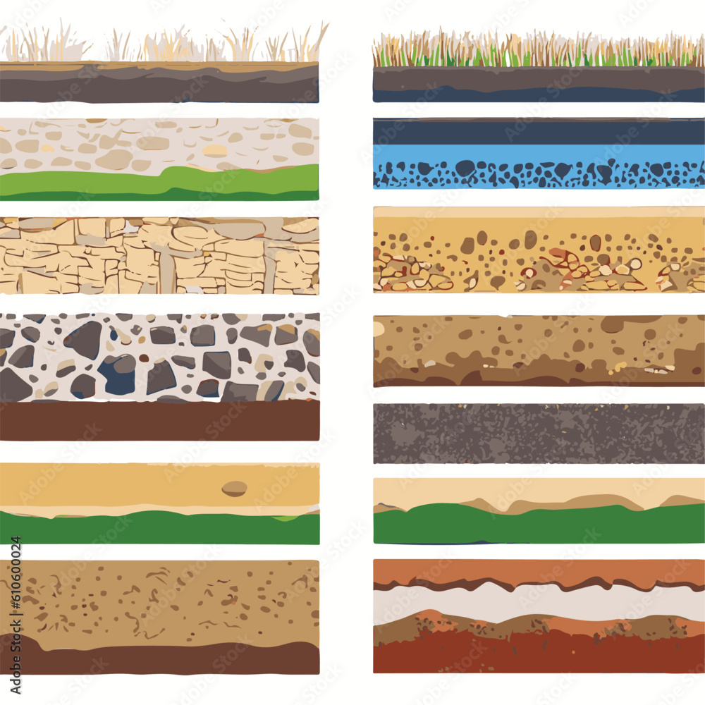 Seamless ground cross sections,layers under earth underground textures ...