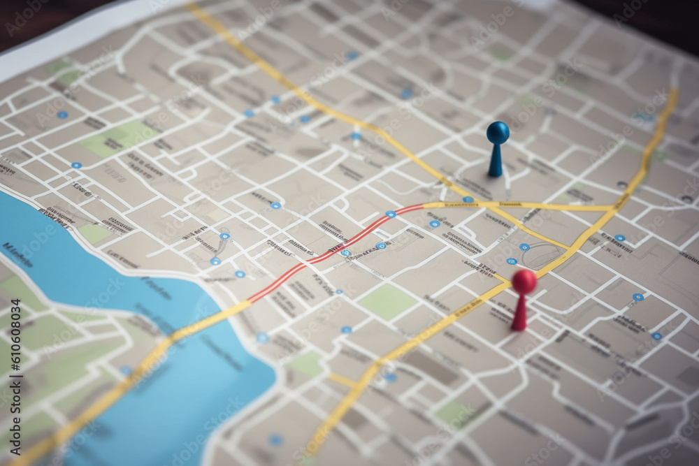 Location marking with a pin on a map with routes Stock Illustration ...