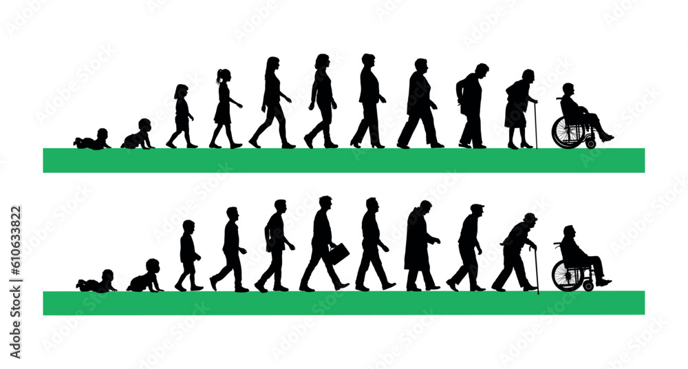 Life cycles of man and woman from a little baby to senior age ...