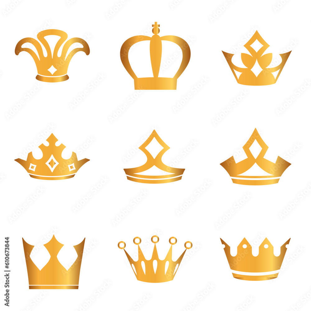 Golden crown icon set. Collection of crown awards for winners ...