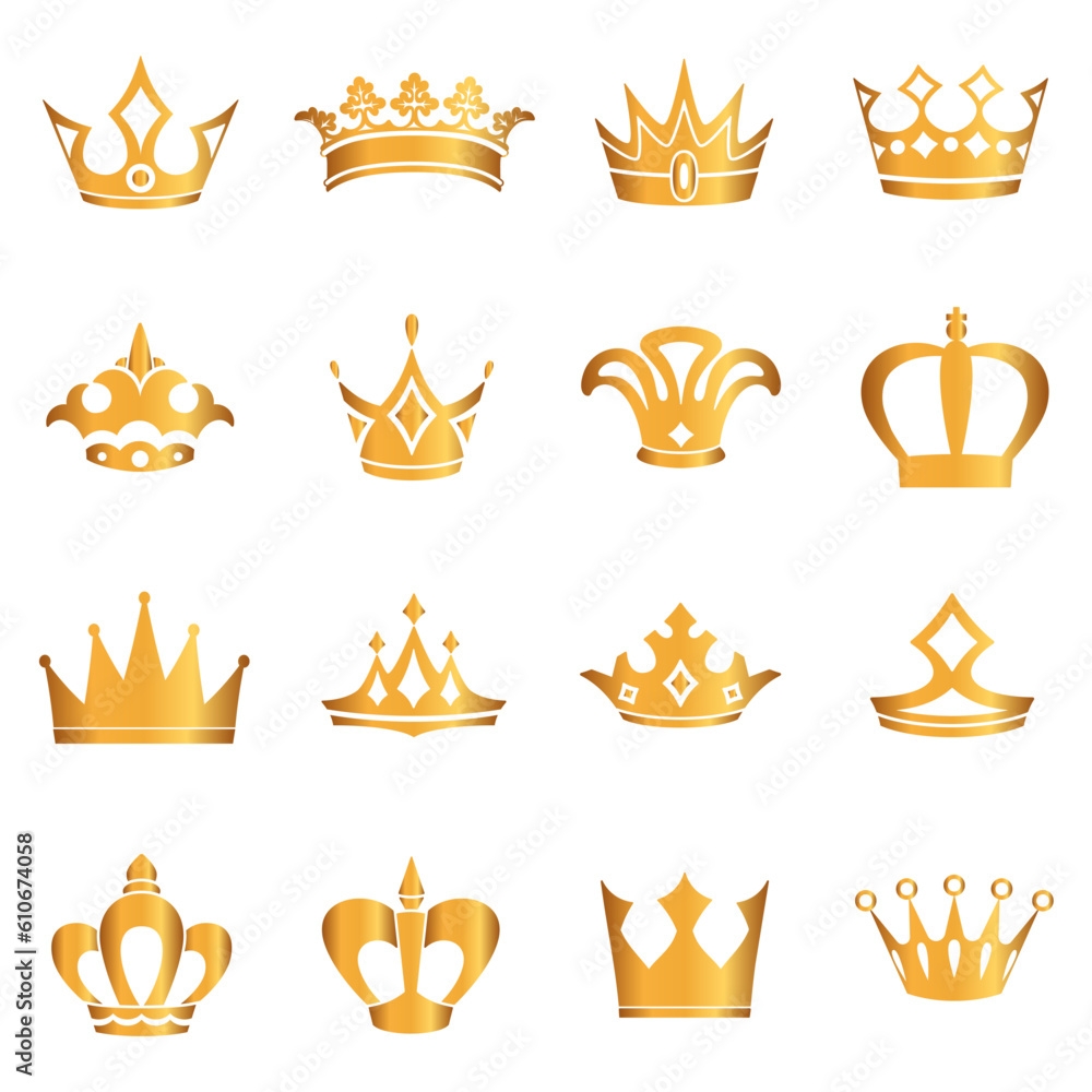 Golden crown icon set. Collection of crown awards for winners ...