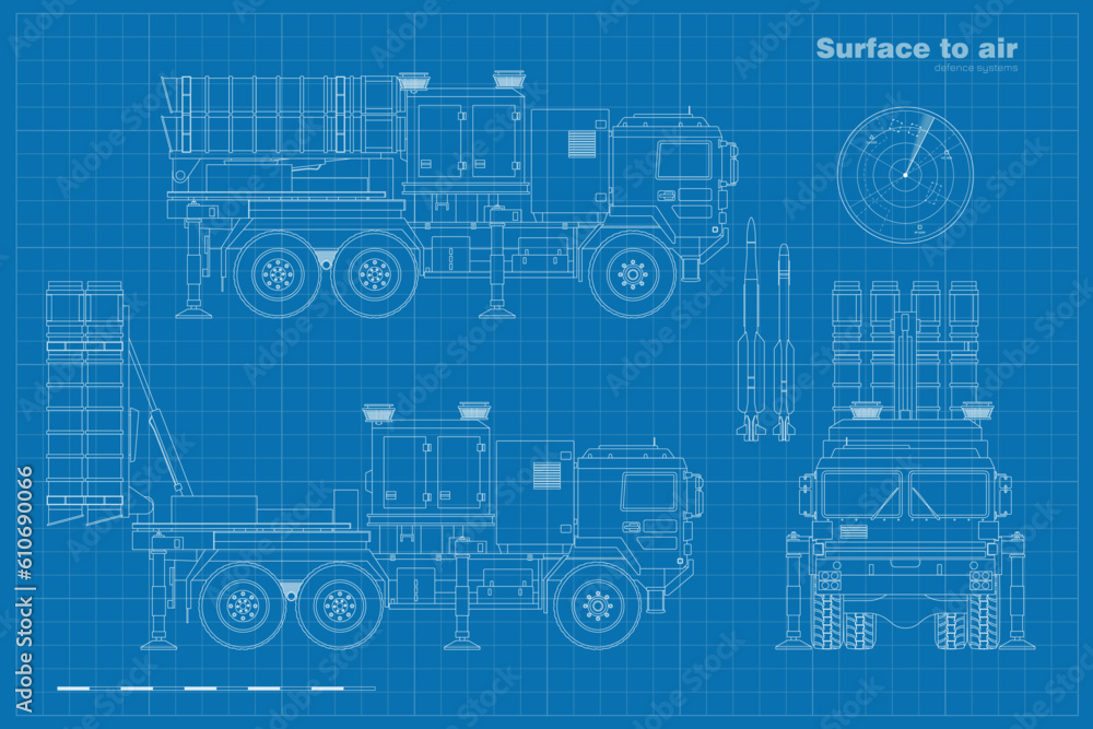 Stock-Vektorgrafik „Outline drawing of air defense missile system ...