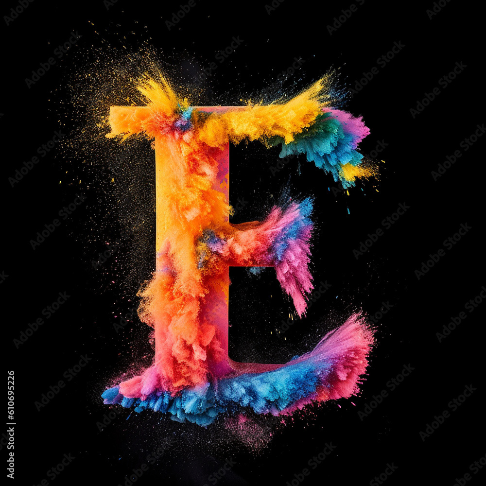Generative ai. Capital letter alphabet holi colors powder splash on ...