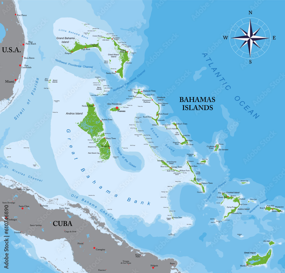 Bahamas islands highly detailed physical map Stock Vector | Adobe Stock