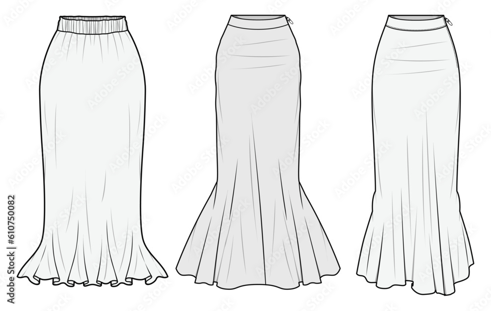 Vector de Stock Mermaid Skirts, Fishtail Skirts Fashion Illustration ...