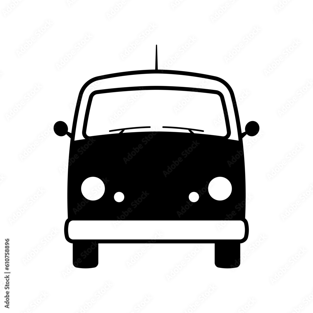Minibus icon. Camper, minivan, van. Black contour linear silhouette ...