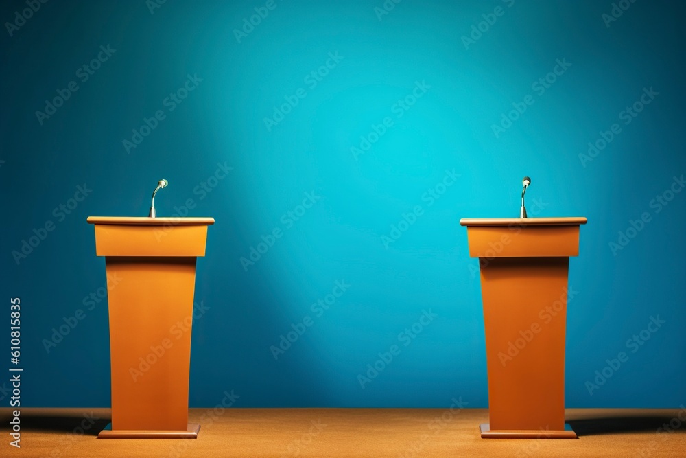 Empowering Democracy, A set with two empty lecterns awaits passionate ...
