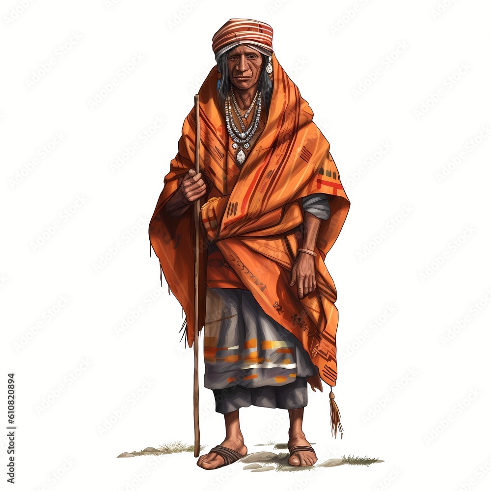 Generative AI Clipart of Indigenous Inca man, wearing simple robes ...