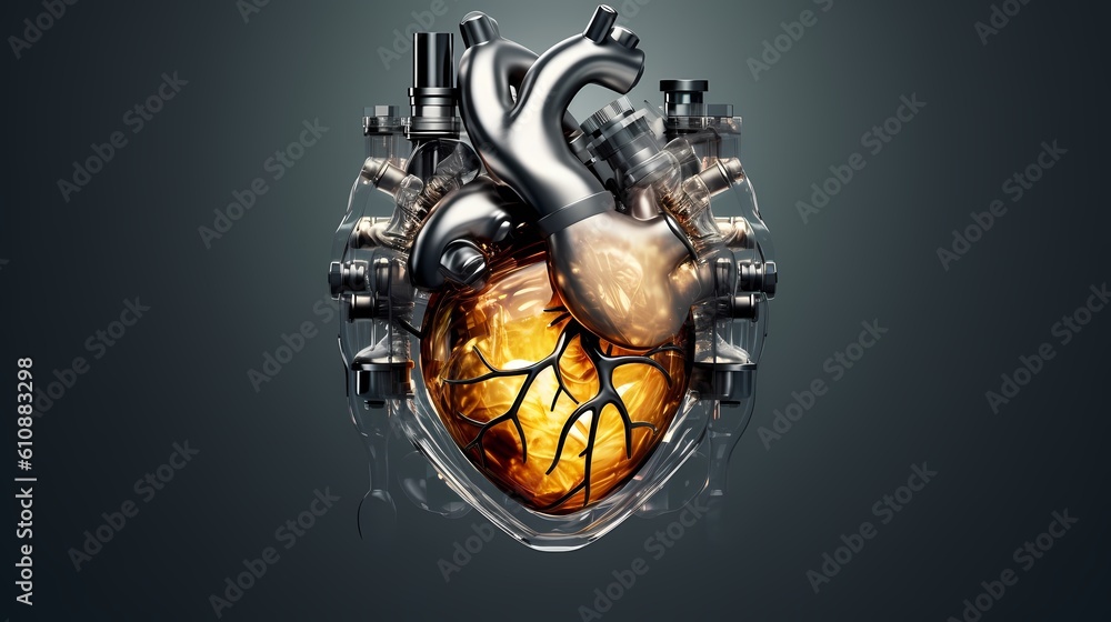 Innovative image of a human synthetic implant heart constructed from a ...