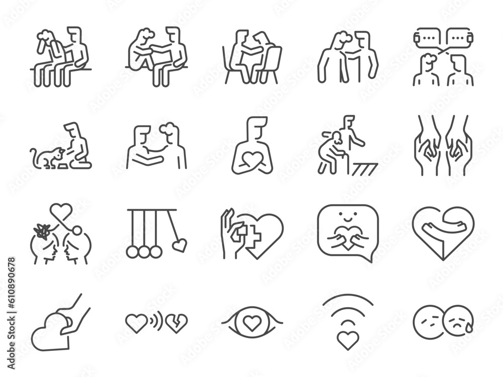 Empathy icon set. It included sympathy, friend, support, emotion ...