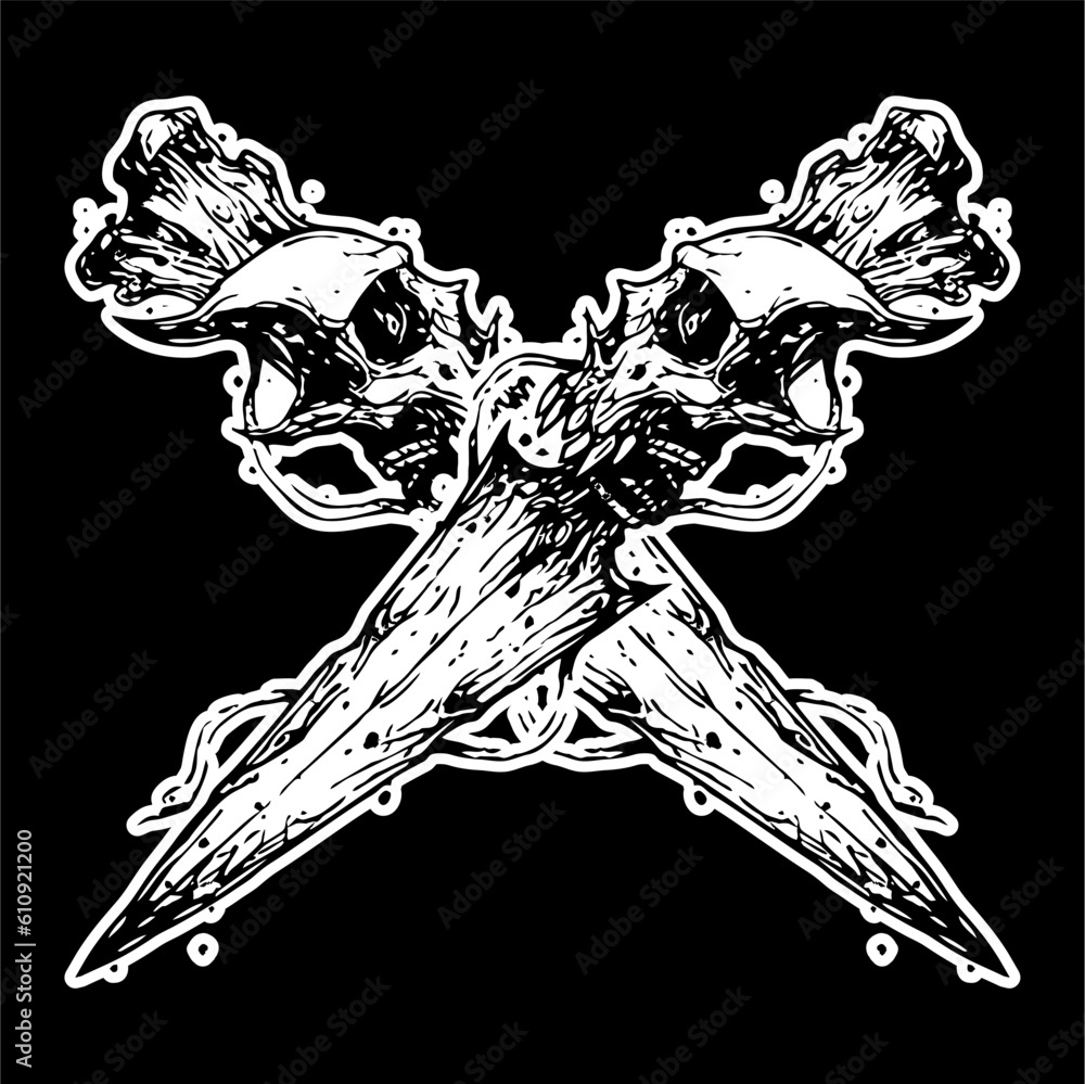 vector illustration traditional dagger skeleton skull head. Can be used ...
