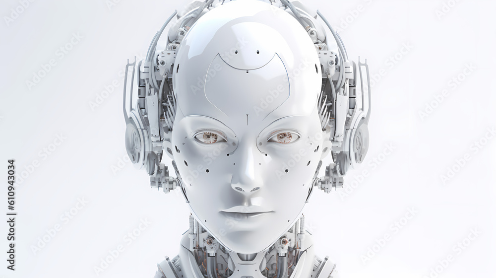 3D render, Visualization of artificial intelligence, AI, KI, Concept Future Robot / Bot Head ...