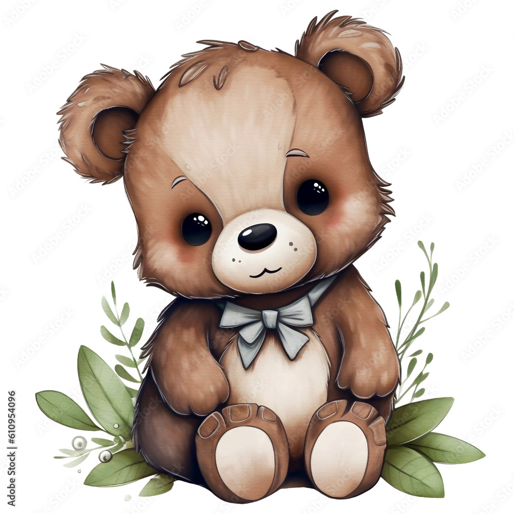 Cute bear watercolor clipart, isolated, transparent background, created ...