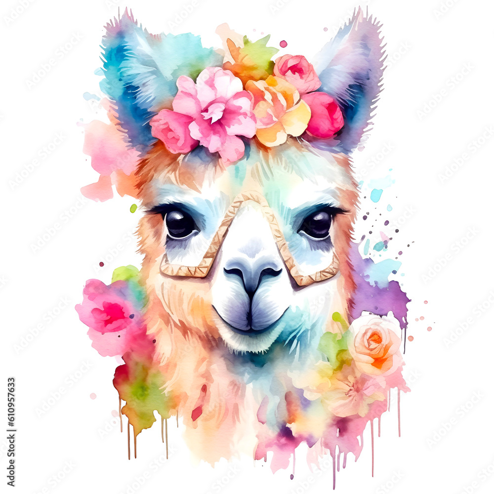 Llama watercolor clipart, isolated, transparent background, created ...