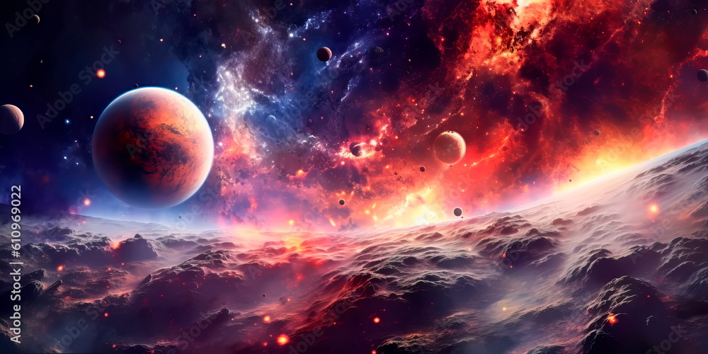 Planets, stars and galaxies in outer space showing the beauty of space ...