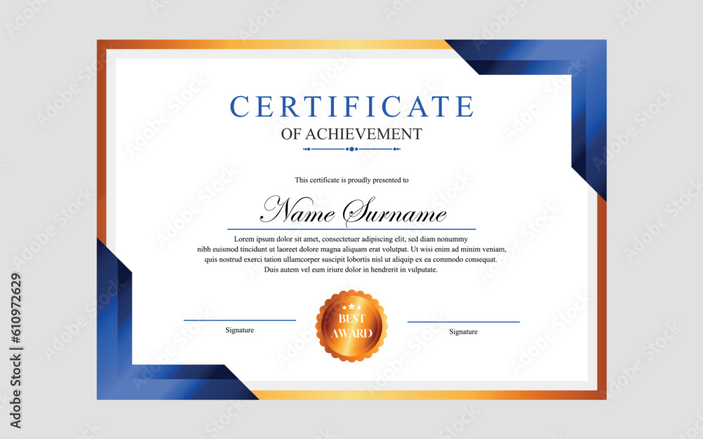 certificate design simple modern a4 luxury certificate blue gold color ...