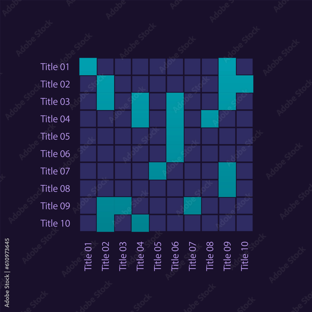 Squares infographic chart design template for dark theme. Product ...