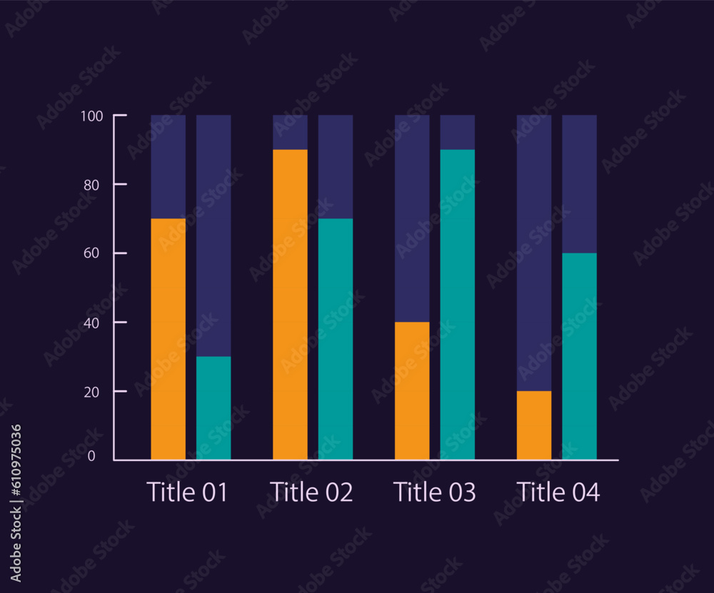 Grouped columns infographic chart design template for dark theme ...