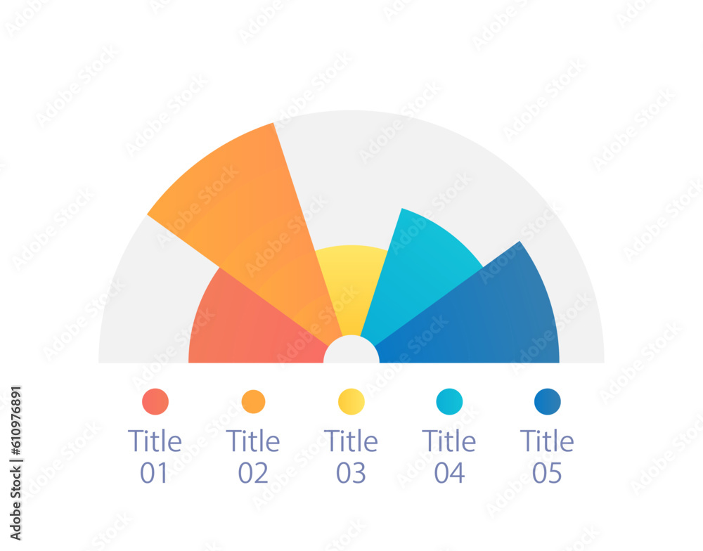 Semicircle infographic chart design template with five sectors ...