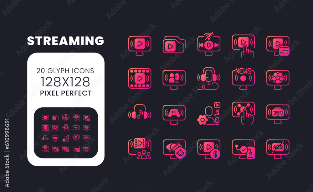 Streaming pink solid gradient desktop icons. Live video. Digital ...