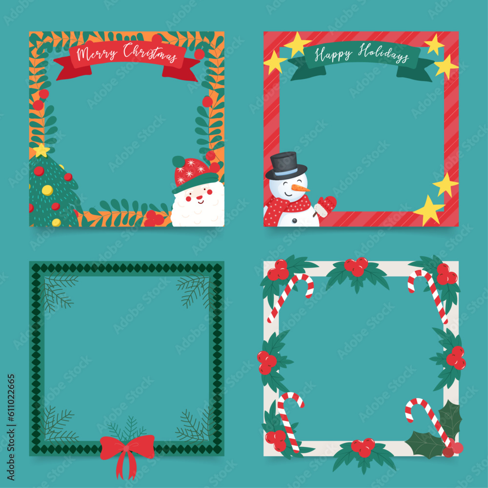 Set of Christmas photo frame vector Cartoon Design, Cute Christmas ...