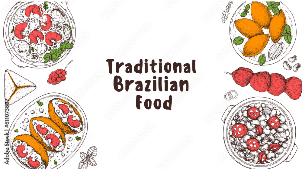 Brazilian food top view vector illustration. Food menu design template ...