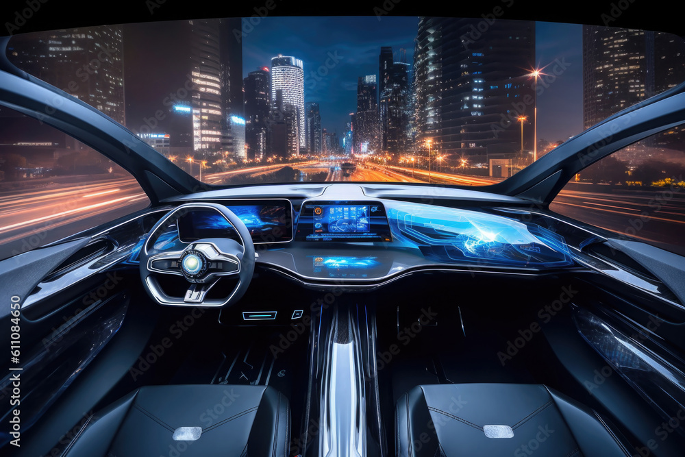 Stock-Illustration „Futuristic autonomous vehicle cockpit. Interior of ...