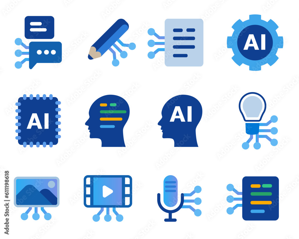 Generative AI artificial intelligence icon set collection creative ...