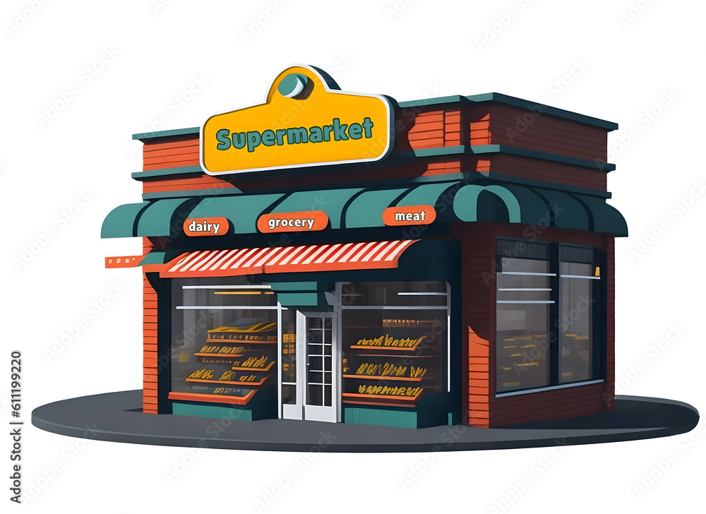 supermarket, grocery, shop 3d 2d illustration isolated on transparent ...