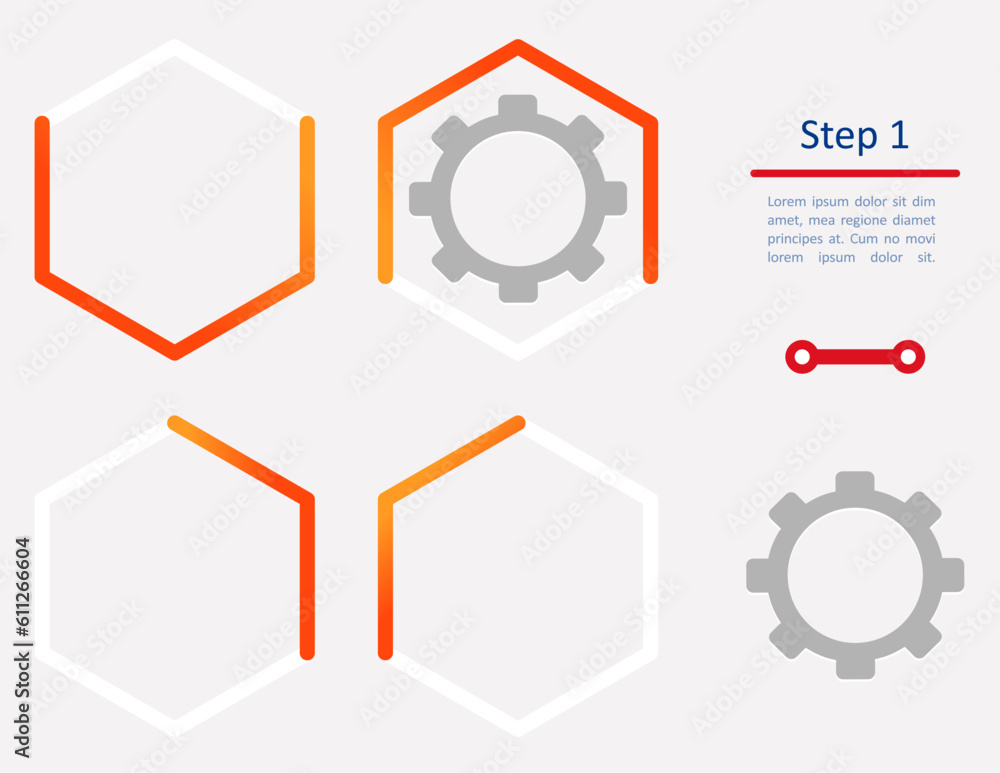 Gear with empty hexagons infographic chart design element set. Abstract ...