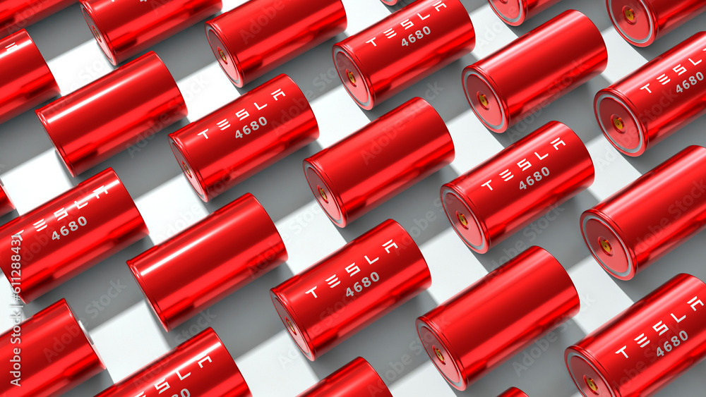 lithium-ion red 4680 Tesla battery, High-capacity accumulator cell ...
