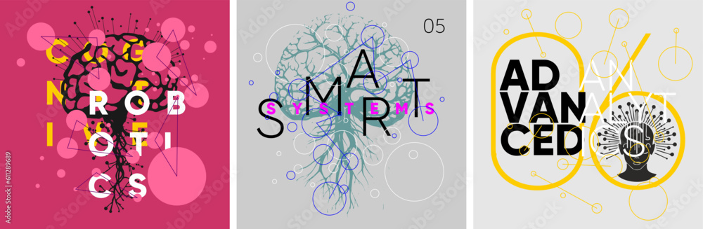 Artificial Intelligence. A set of vector illustrations. Posters with ...