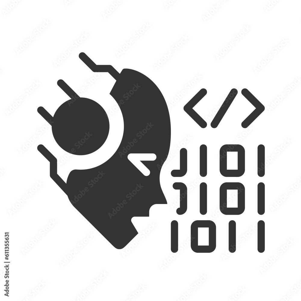 AI codes black linear glyph icon. Programmers help. Machine learning algorithm. Software ...