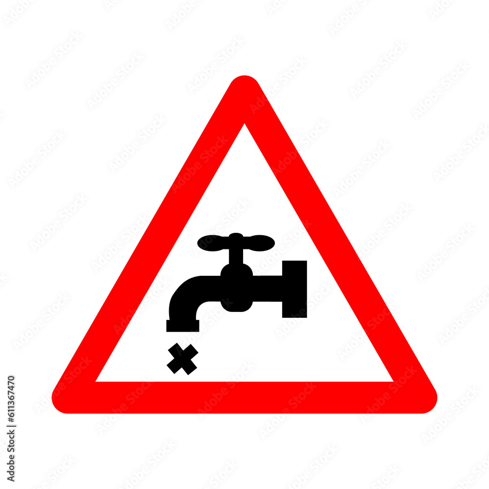 No water sign. Warning sign no water in tap. Red triangle sign with tap ...