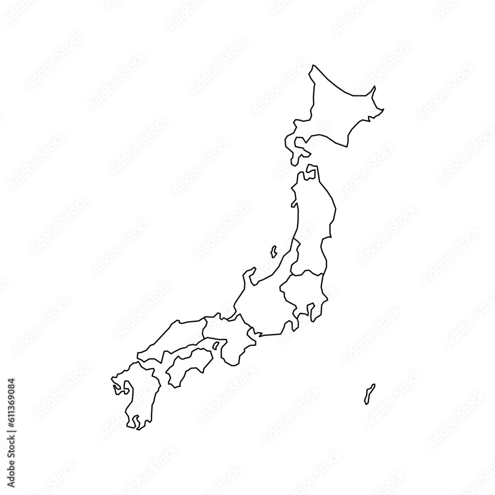 Blank map of Japan. High quality map of Japan with provinces on ...