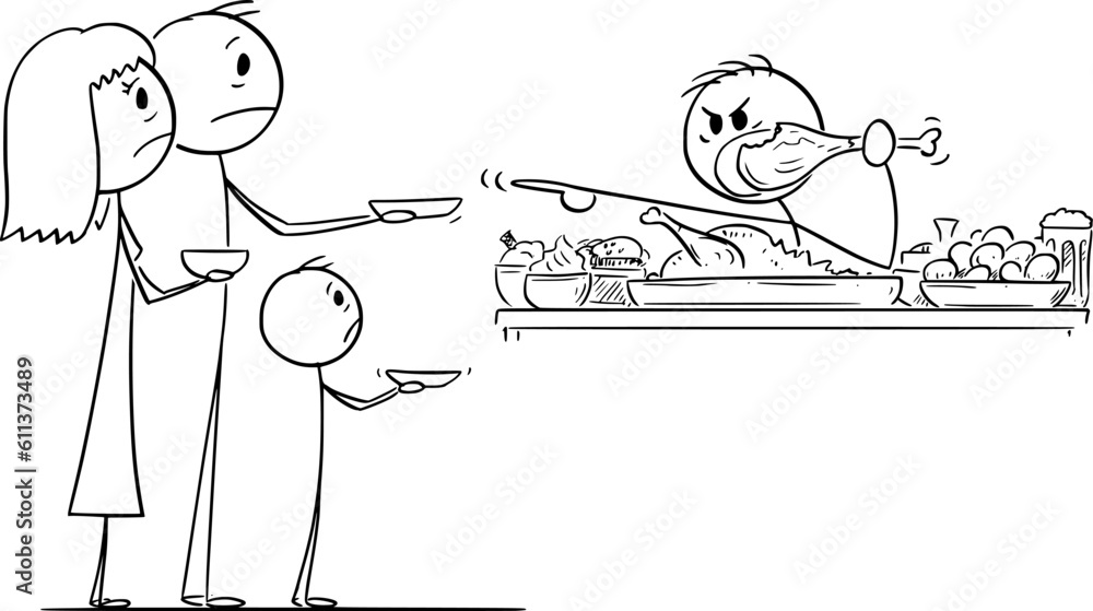 Rich Eating Person Refusing to Share Food With Hungry People, Vector ...