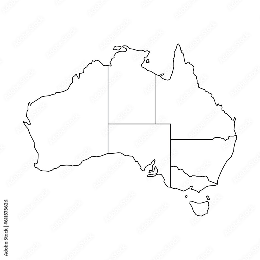 Blind map of Australia divided into states and territories. White flat ...
