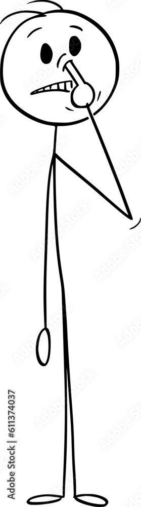 Person With Finger in Nose, Vector Cartoon Stick Figure Illustration ...