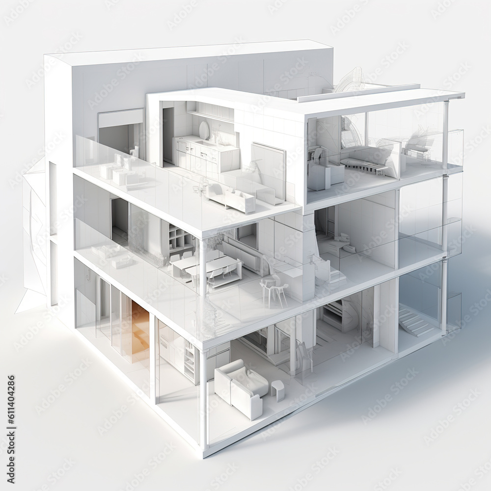 Interior designer drawing house project. A model house on blueprints ...