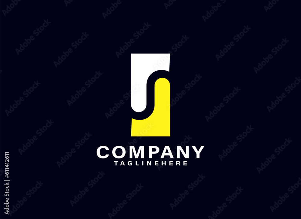 Abstract Initial Letter S Logo. White and Yellow Geometric Shape Square ...
