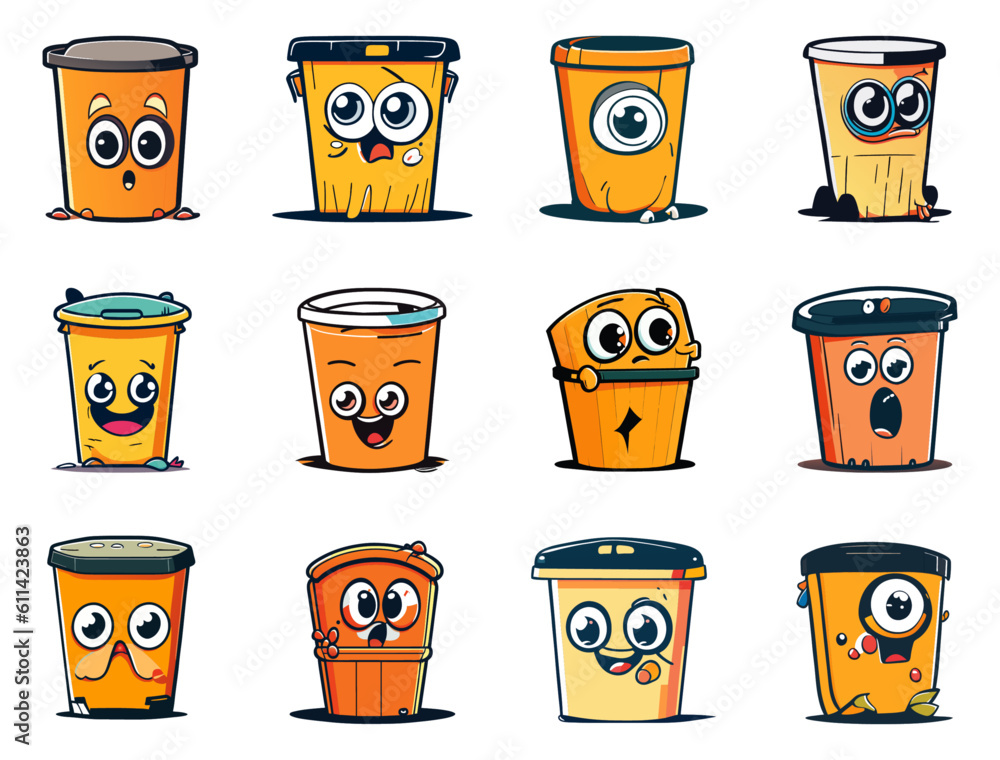 trash bin cartoon set collection. Recycle Bin Cartoon. Vector flat ...