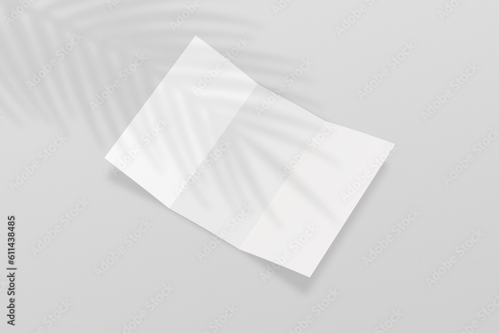 Blank white tri folded booklet mock up, opened, front and back side ...