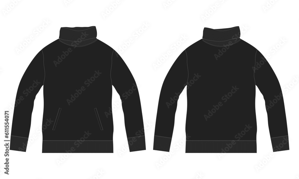 Short sleeve sweatshirt with stand up collar technical drawing fashion flat sketch vector ...